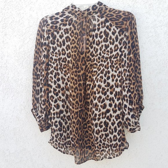 H&M | Tops | Leopard Print Button Up Blouse With Puff Sleeves | Poshmark